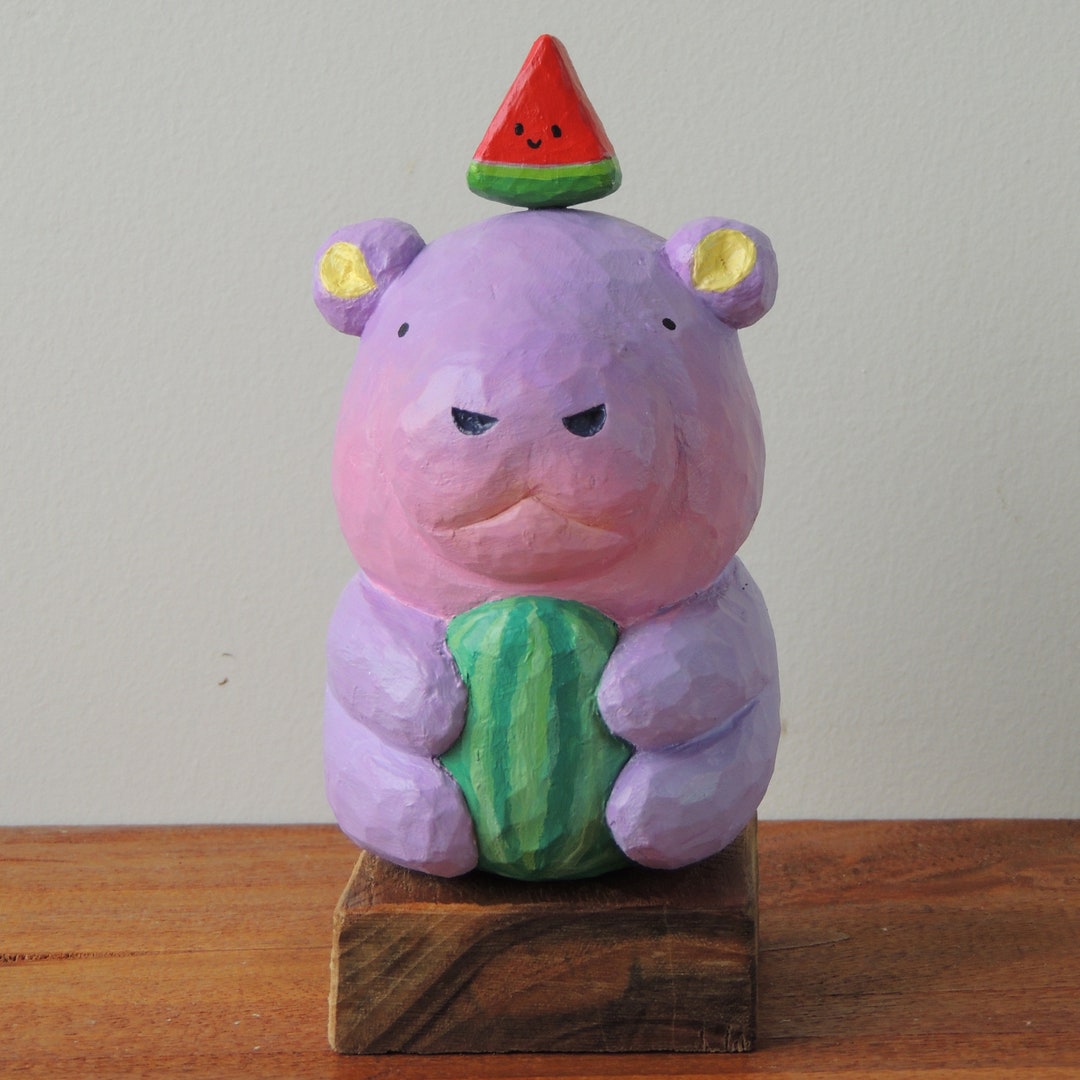 Hippo Moo Deng Charm: Hand-carved Pygmy Hippo With Watermelon Delight ...