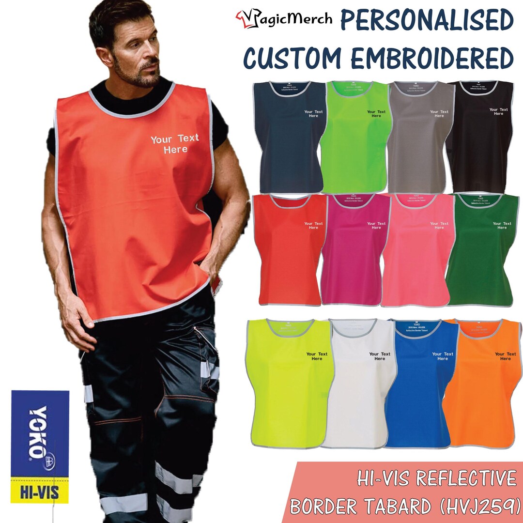 Embroidered Yoko Hi-vis Reflective Border Tabard Workwear Custom Text ...