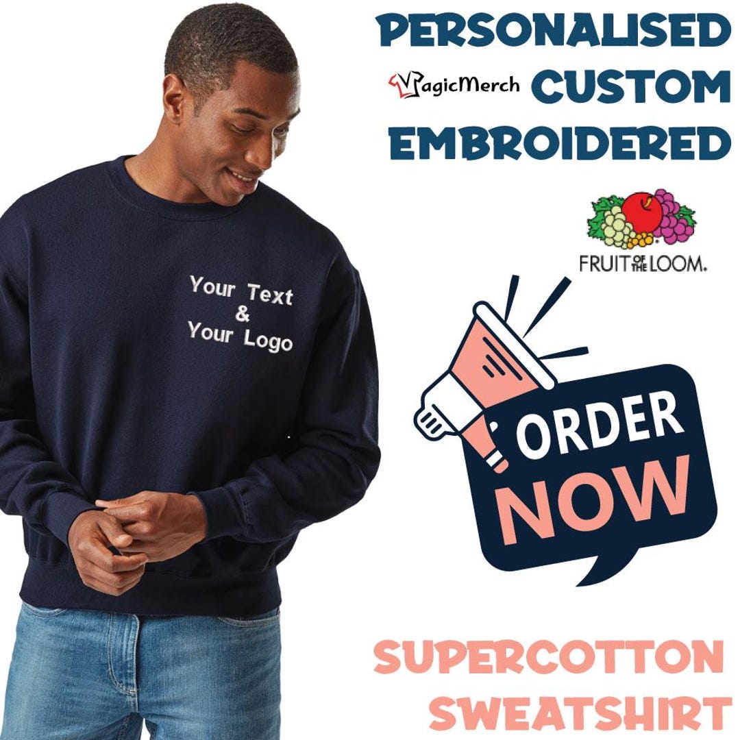 Personalised Custom Embroidered Fruit of the Loom Supercotton ...