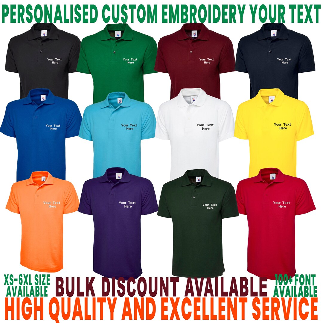 Custom Embroidered Polo Shirt Your Text/logo Work Wear Uniform Party ...