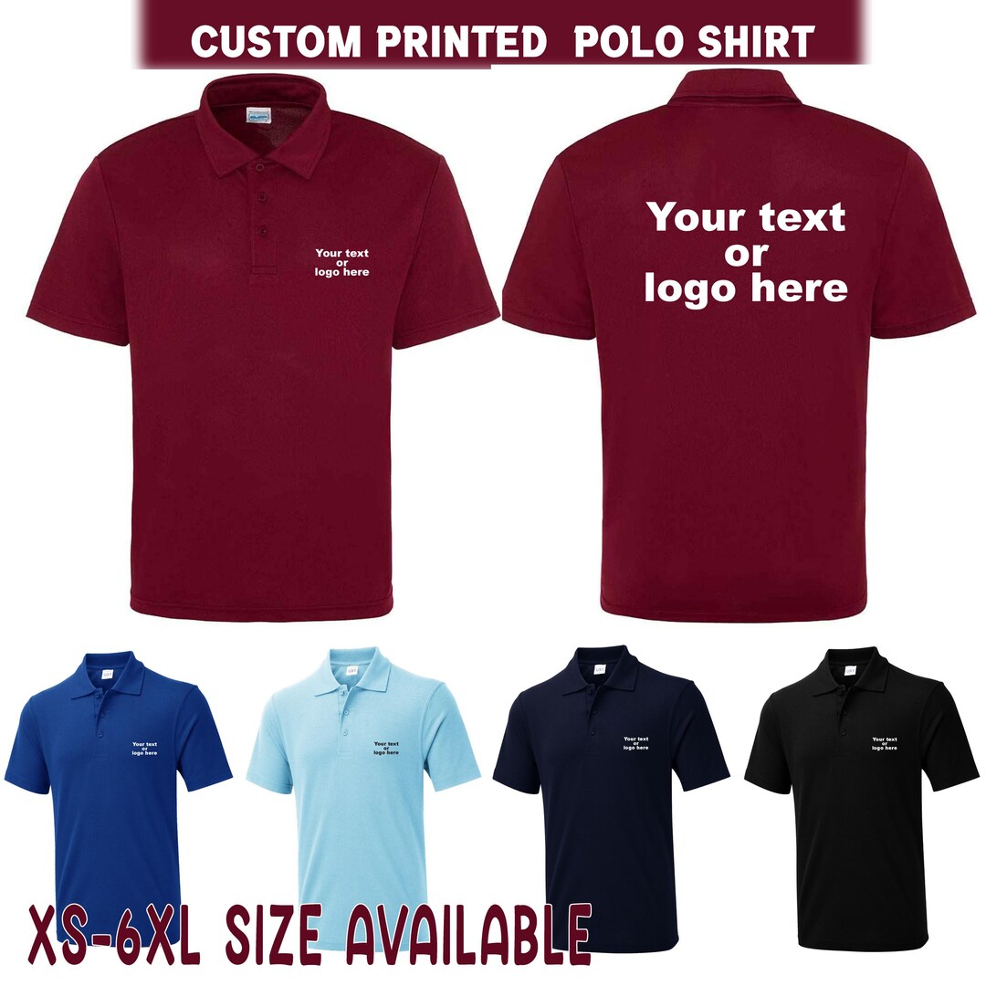 Personalised Custom Printed Polo Shirt Your Text/logo Work Wear Uniform ...