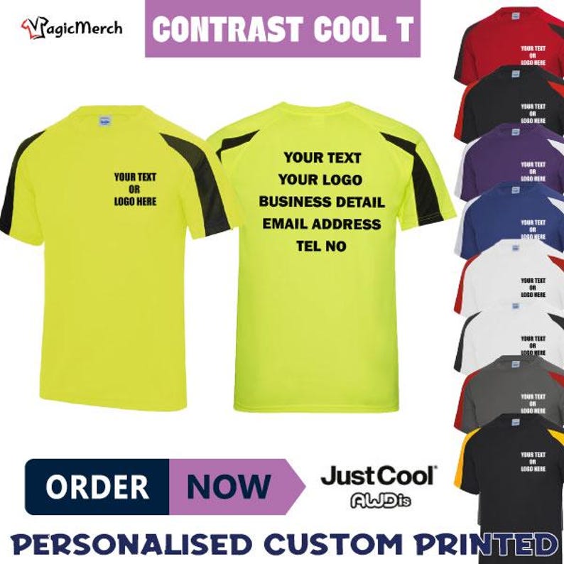 Personalised Custom Printed Just Cool Awdis Contrast Cool Sports T ...