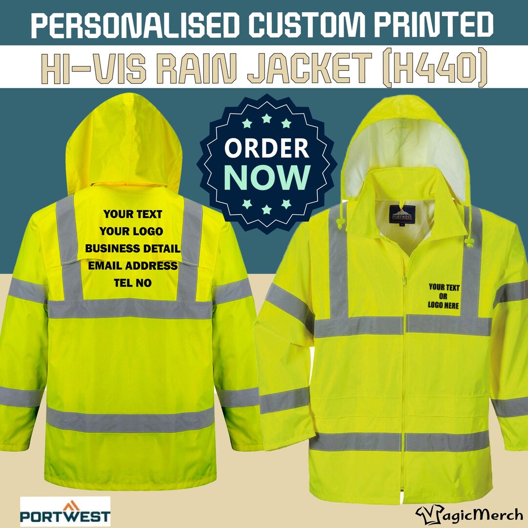 Printed Portwest Rain Jacket Unisex CCTV Security Personalised Text ...