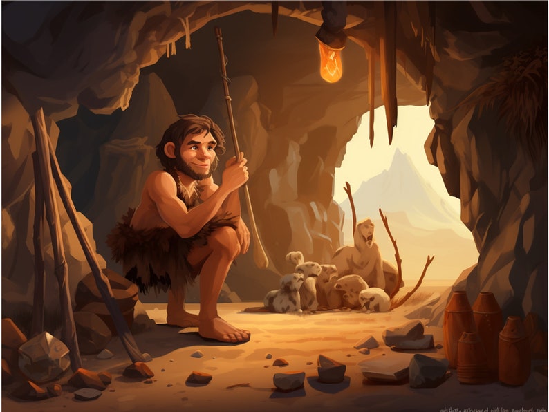 Primitive Cave Life Illustration Png, Digital Download - Etsy