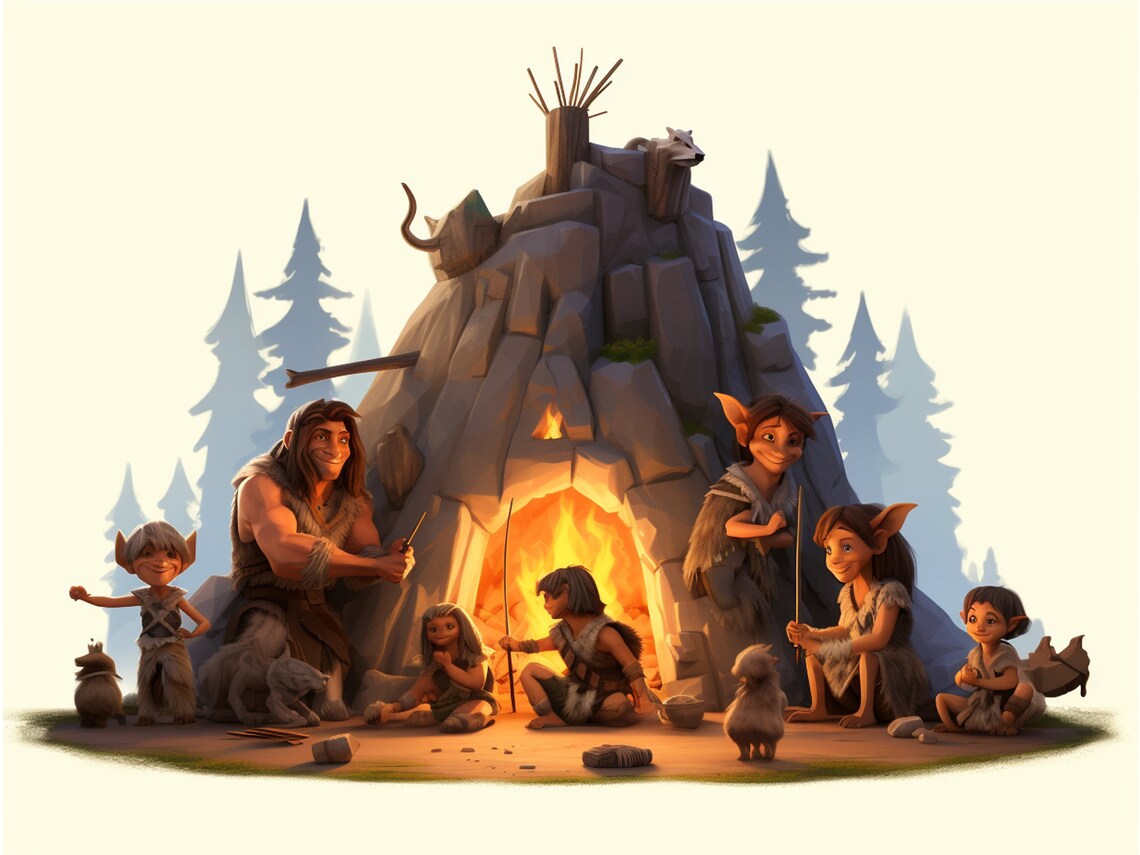 Primitive Cave Life Illustration Png, Digital Download - Etsy