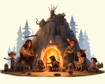 Primitive Cave Life Illustration Png, Digital Download - Etsy