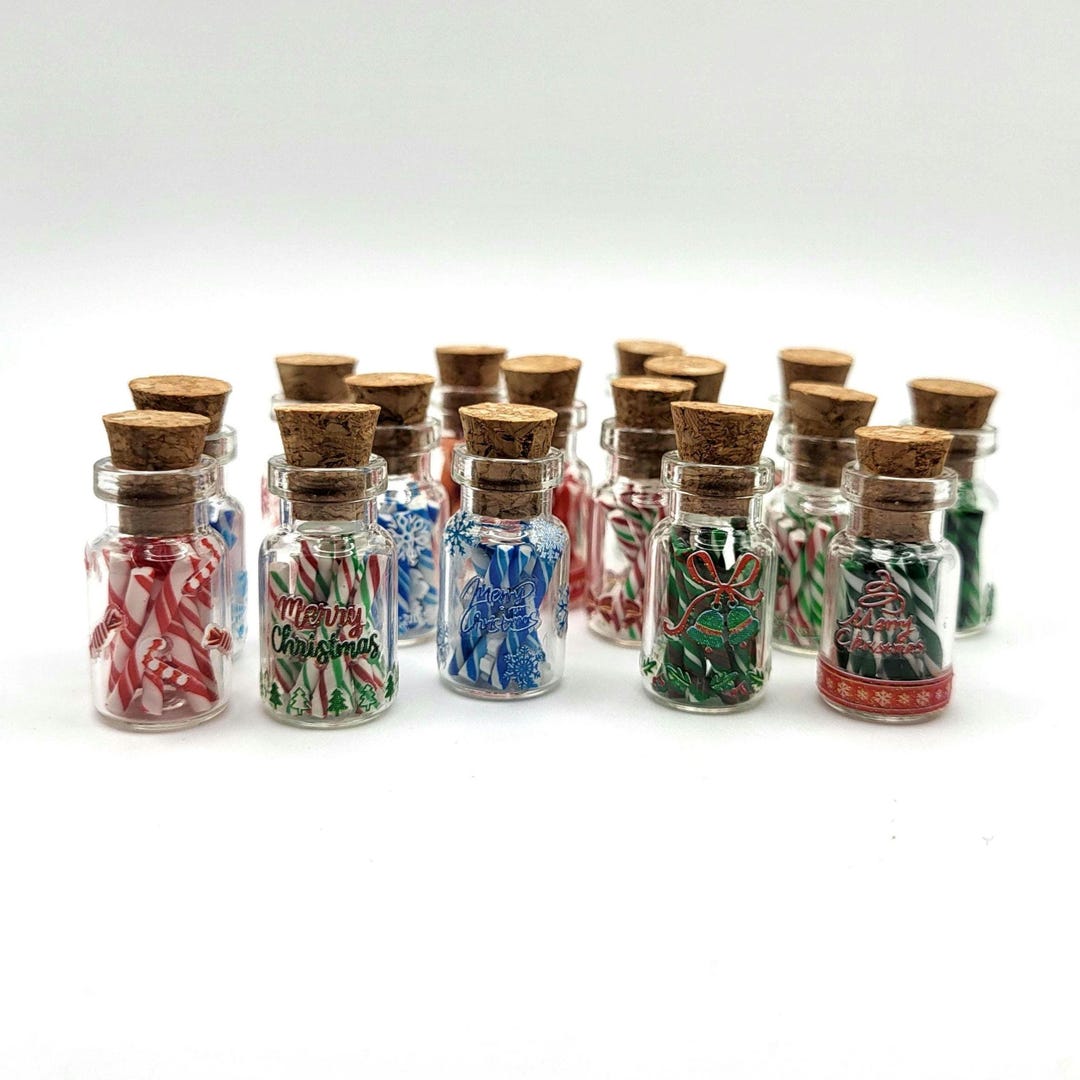 Mini Candy Cane Jar, Christmas Decor for Dollhouse Kitchen Pantry ...