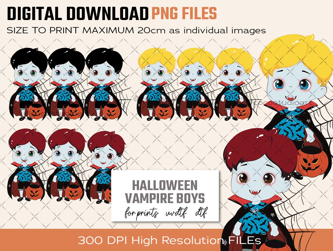 9x Vampire Boys Files for Halloween Clipart Set Png Download Make Your ...