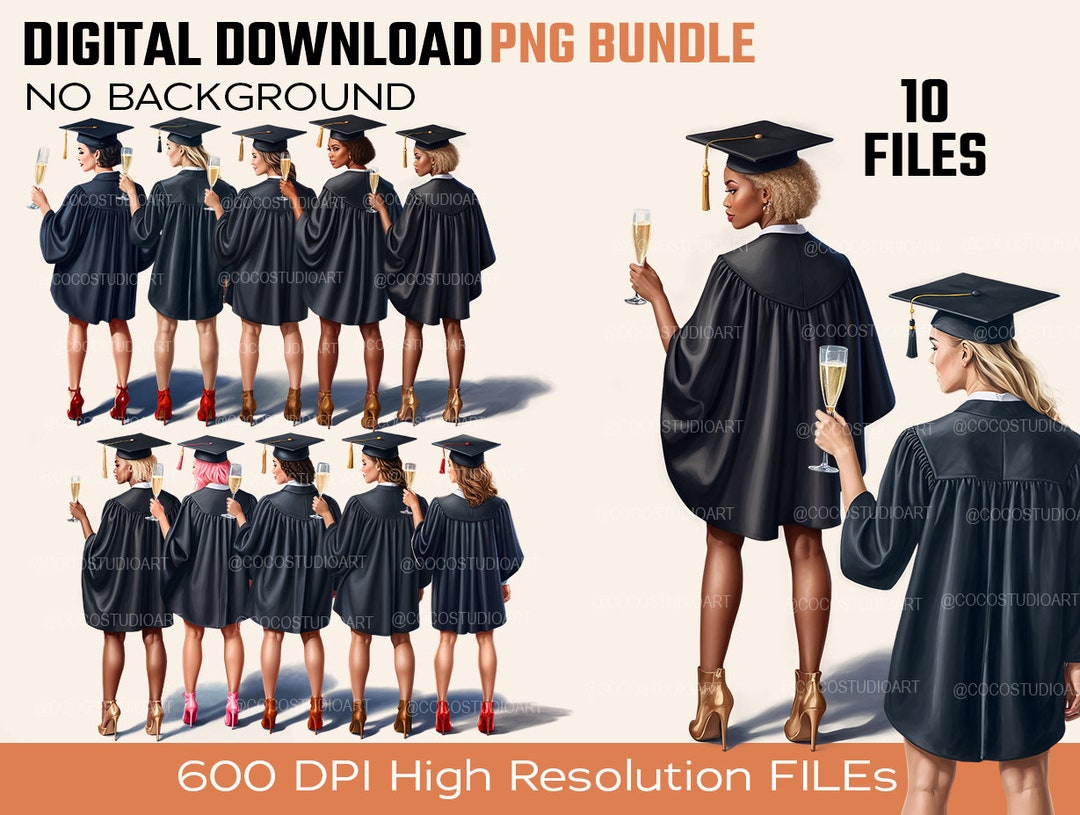 Graduation Clipart PNG Girls Digital Download - Etsy