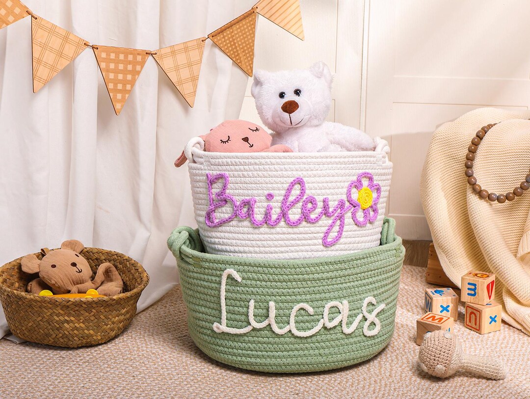 Handmade Baby Basket,custom Baby Name Basket,rope Cotton Baby Gift ...