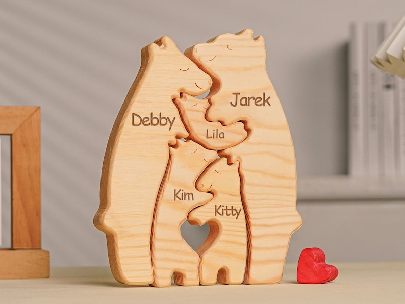 Personalized Wooden Bear Family Puzzle,father's Day Gifts,engraved Name ...