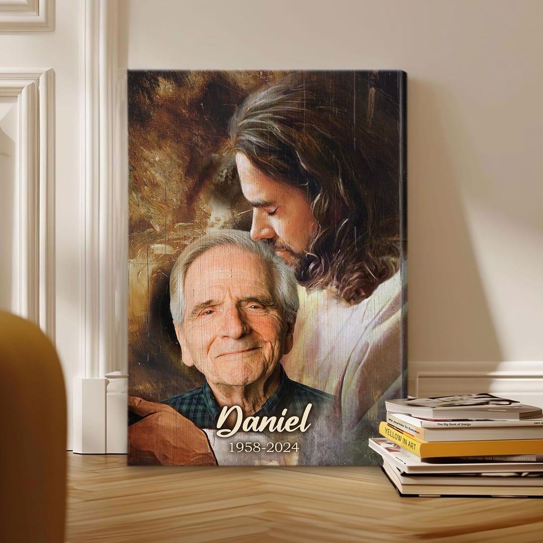 Jesus Holding Grandpa Memorial Canvas, Custom Photo Memorial Gift Loss ...