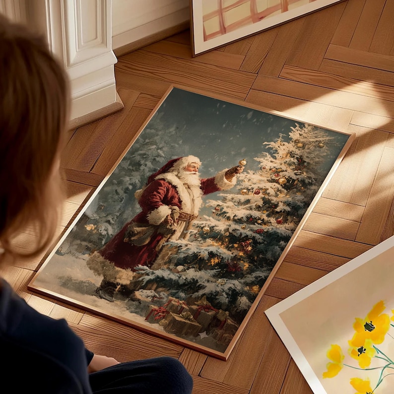 Santa Decorating Christmas Tree Digital Download File, Vintage ...