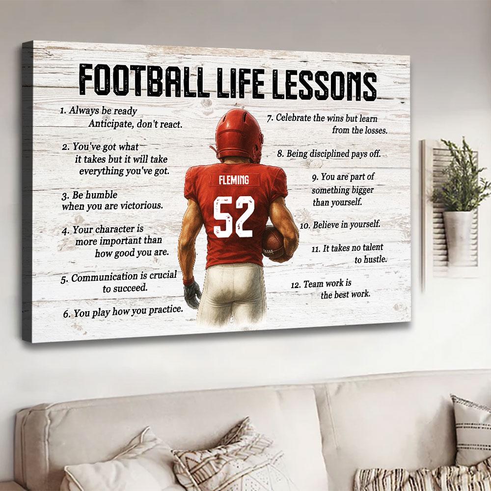 Football Life Lessons Red Poster, Football Player Print, Custom Name ...