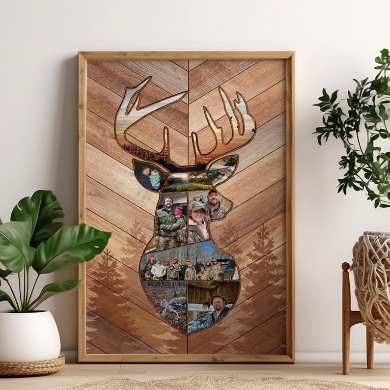Custom Hunting Deer Head Photo Collage Poster, Buck Silhouette, Hunting ...