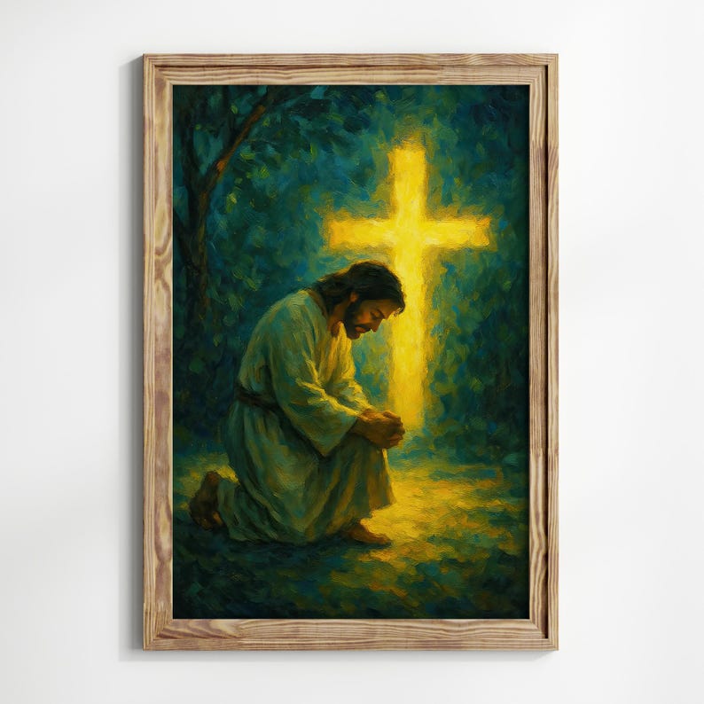 Prayer Before the Cross Poster, Jesus Praying in Gethsemane, Christian ...