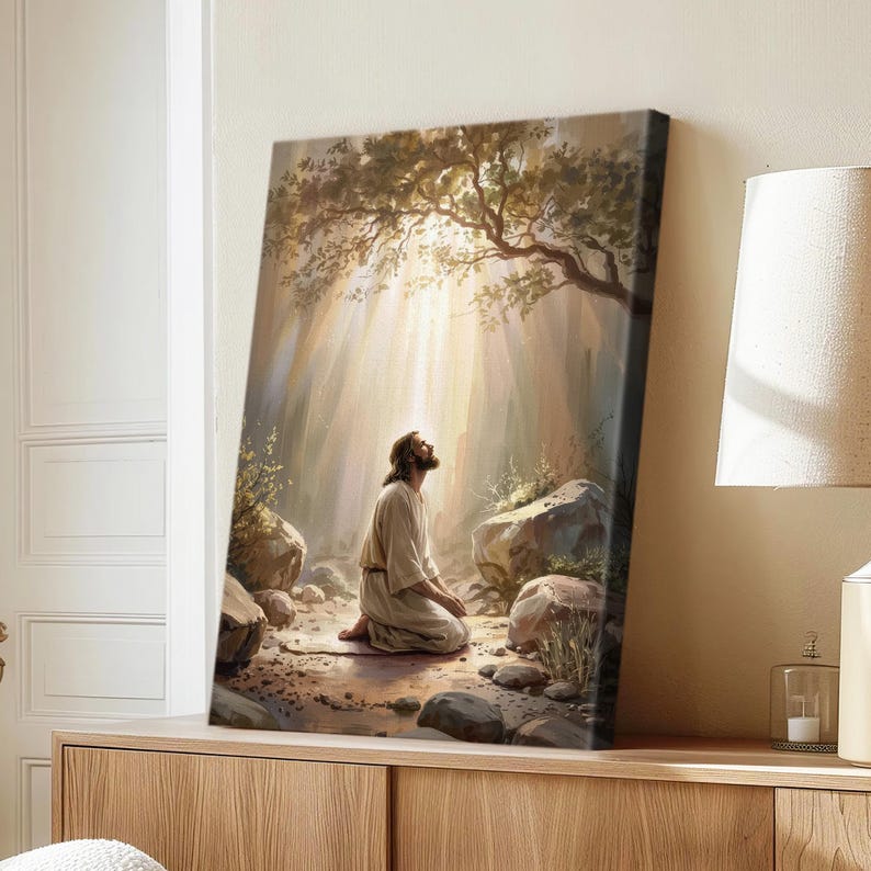 Jesus Praying in Garden of Gethsemane Canvas Wall Art, Christian Prayer ...