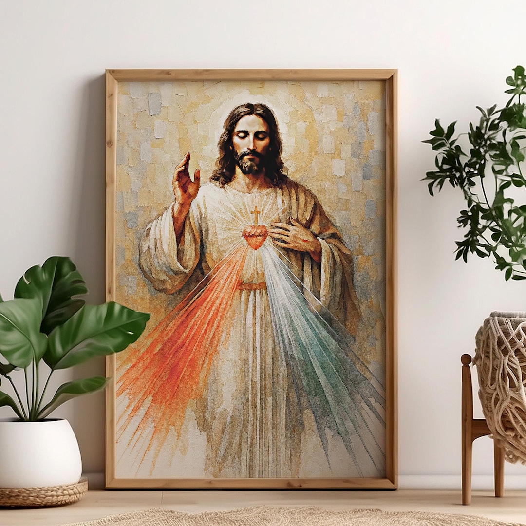 Sacred Heart of Jesus Divine Mercy Wall Poster, Catholic Christian ...