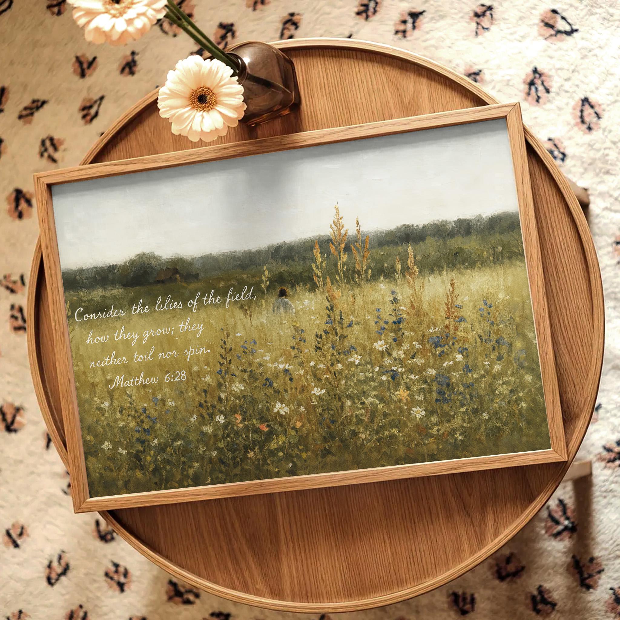 Matthew 6:28 Consider the Lilies Poster, Christian Bible Verse Faith ...