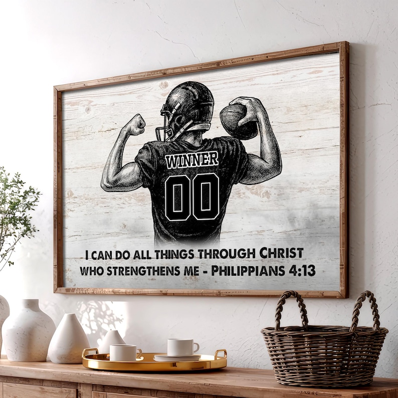 Football Christian Poster, Philippians 4:13 Bible Verse Sports ...