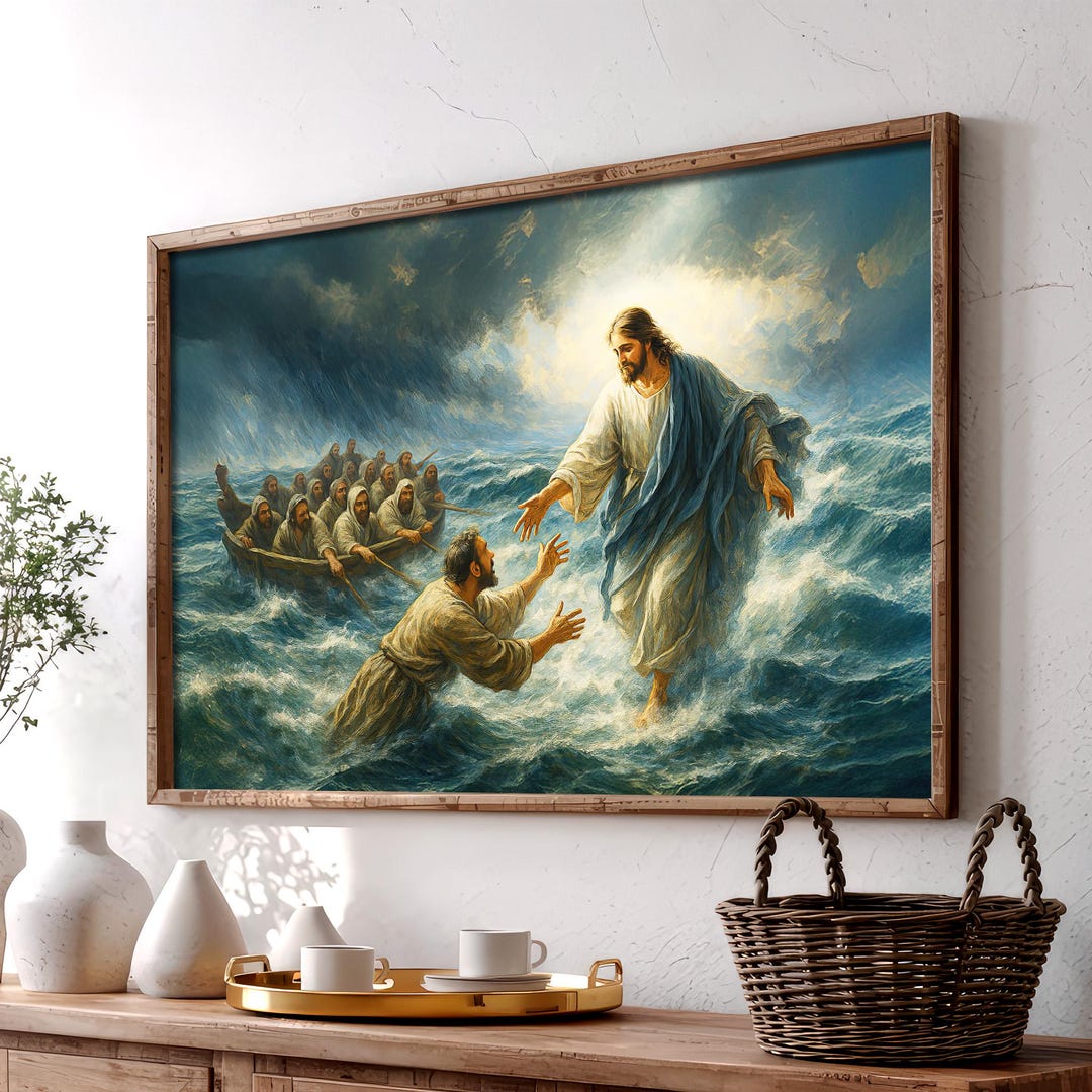 Jesus and Peter on the Water, Jesus Walking on Water Poster, Matthew 14 ...