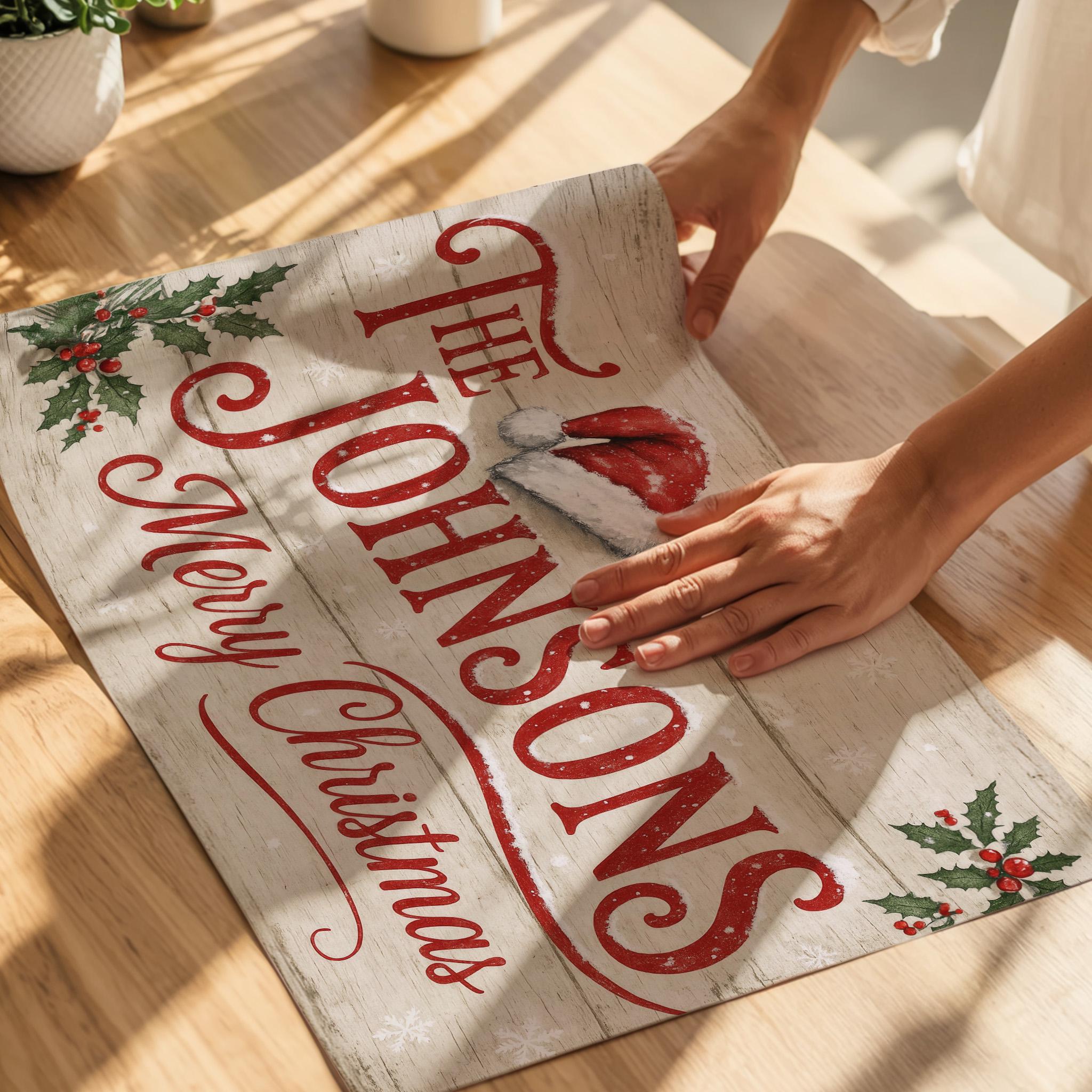Personalized Family Christmas Poster, Rustic Holiday Wall Art With Last ...
