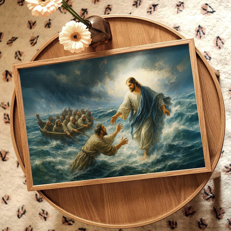 Jesus and Peter on the Water, Jesus Walking on Water Poster, Matthew 14 ...