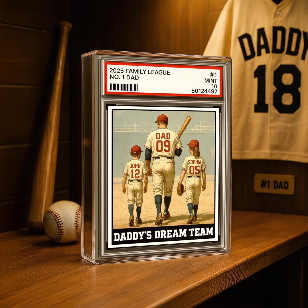 Baseball No.1 Dad Grandpa Man & Kids Trading Card Style Acrylic Block ...