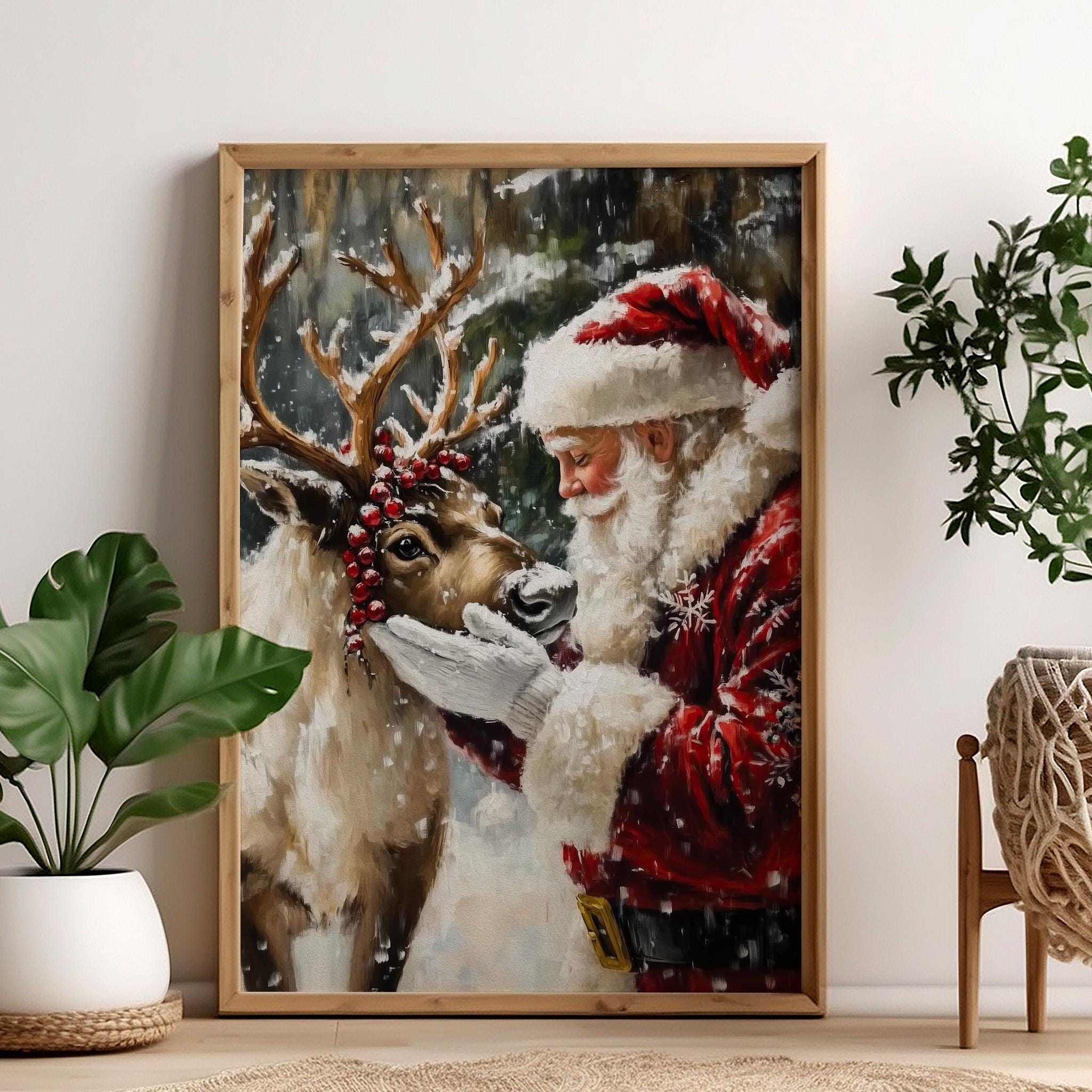 Santa and Reindeer Digital Download File, Rustic Christmas Printable ...