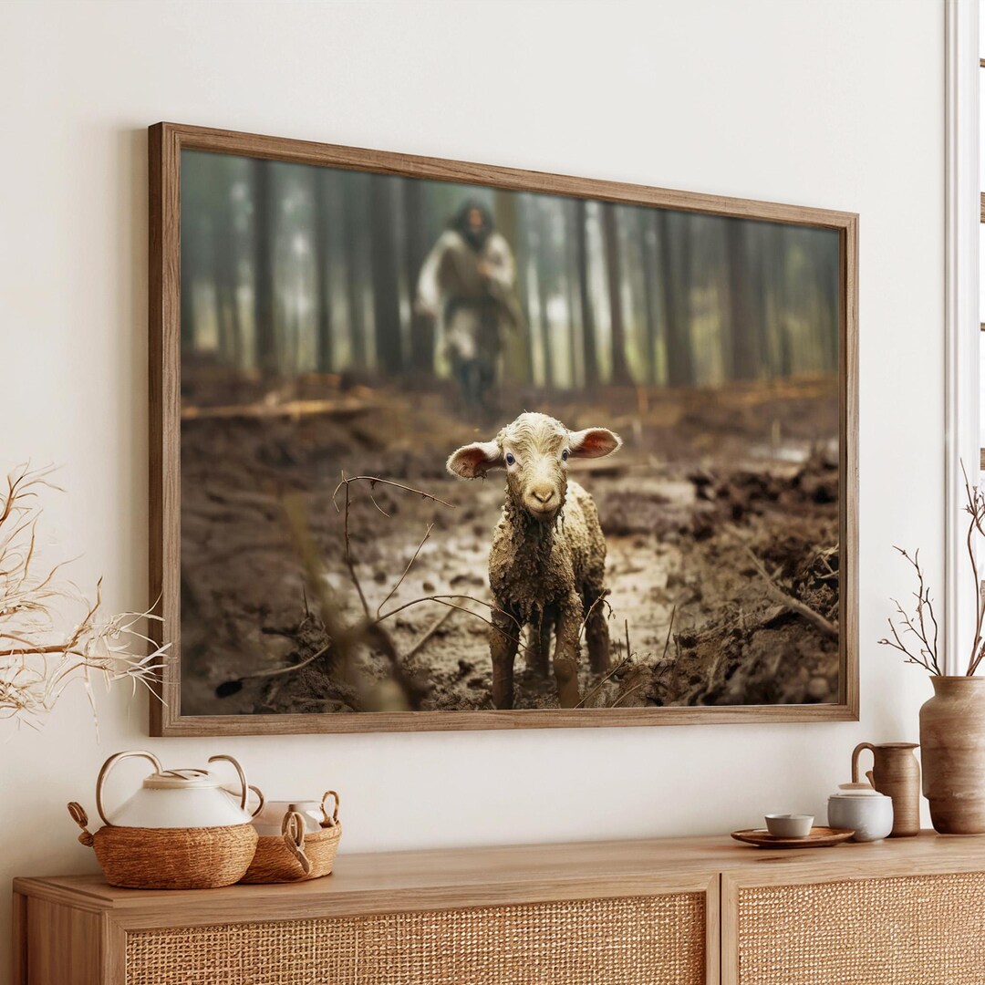 Lost Sheep Christian Poster, Jesus Rescues the One, Luke 15:4, Parable ...