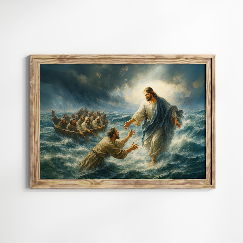 Jesus and Peter on the Water, Jesus Walking on Water Poster, Matthew 14 ...
