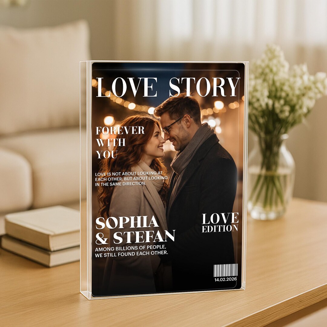 Personalized Couple Magazine Cover Acrylic Block, Custom Love Photo ...