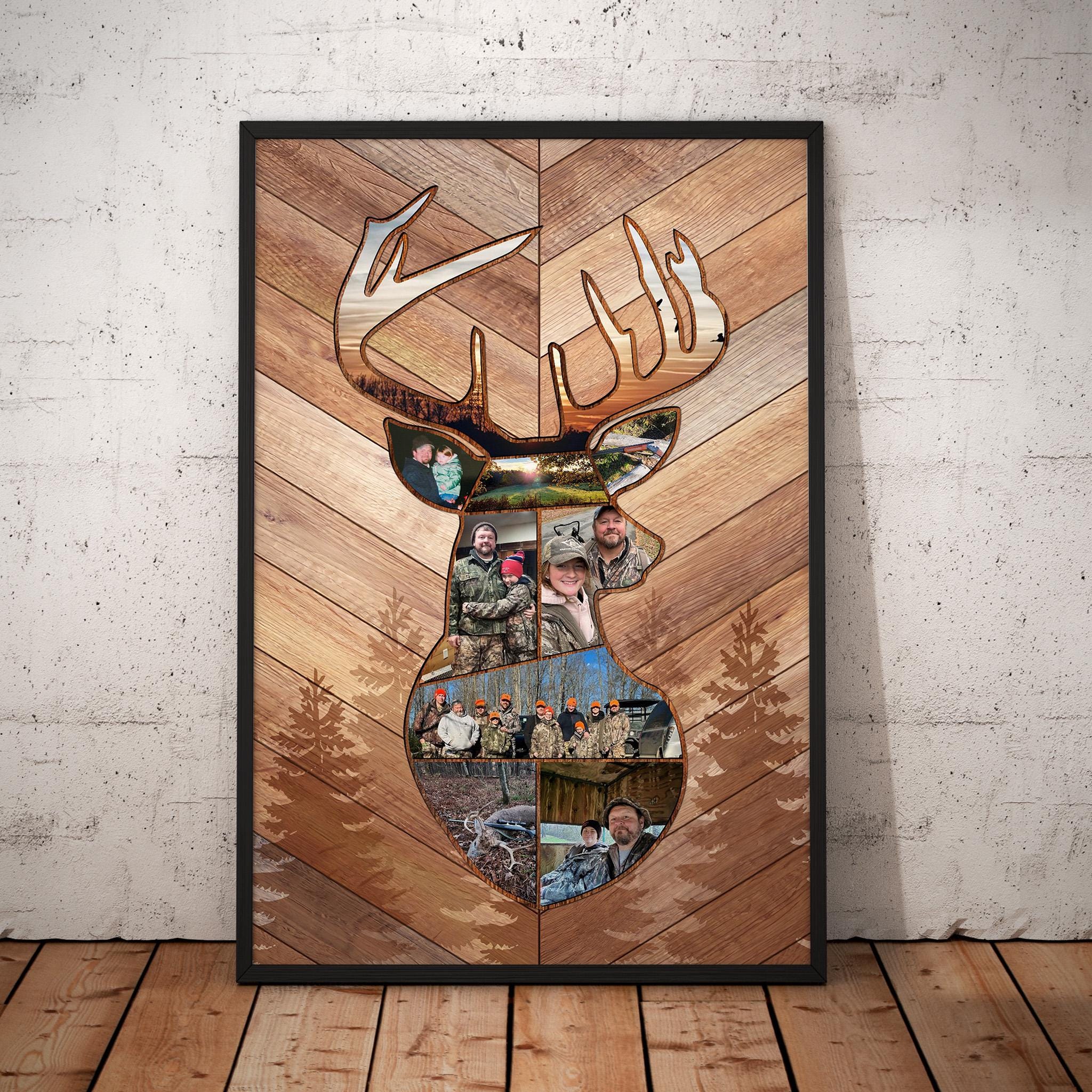 Custom Hunting Deer Head Photo Collage Poster, Buck Silhouette, Rustic ...