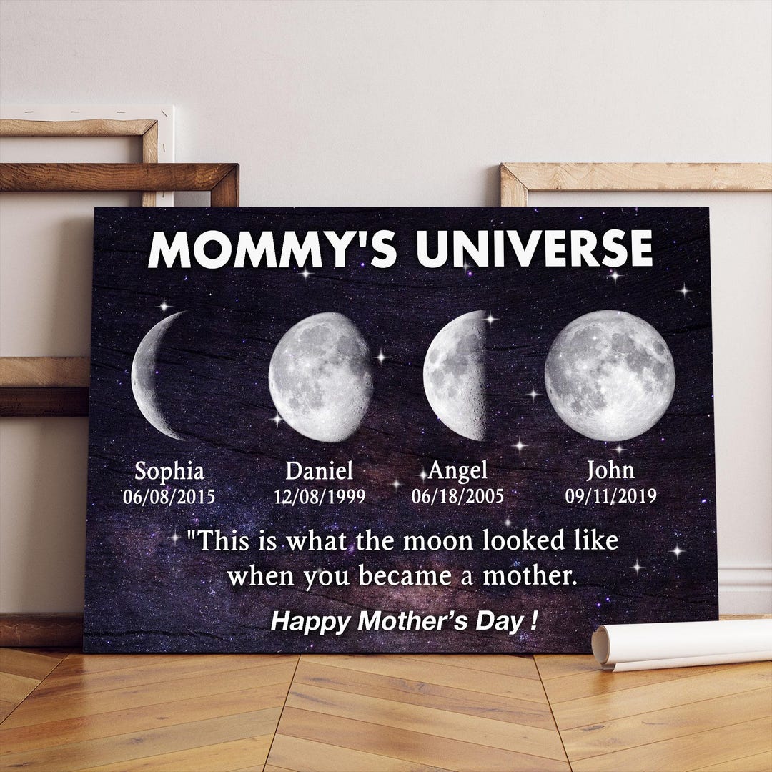 Personalized Mommy's Universe Moon Phase Canvas, Custom Starry Night ...