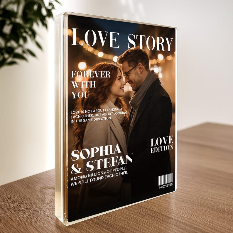 Personalized Couple Magazine Cover Acrylic Block, Custom Love Photo ...