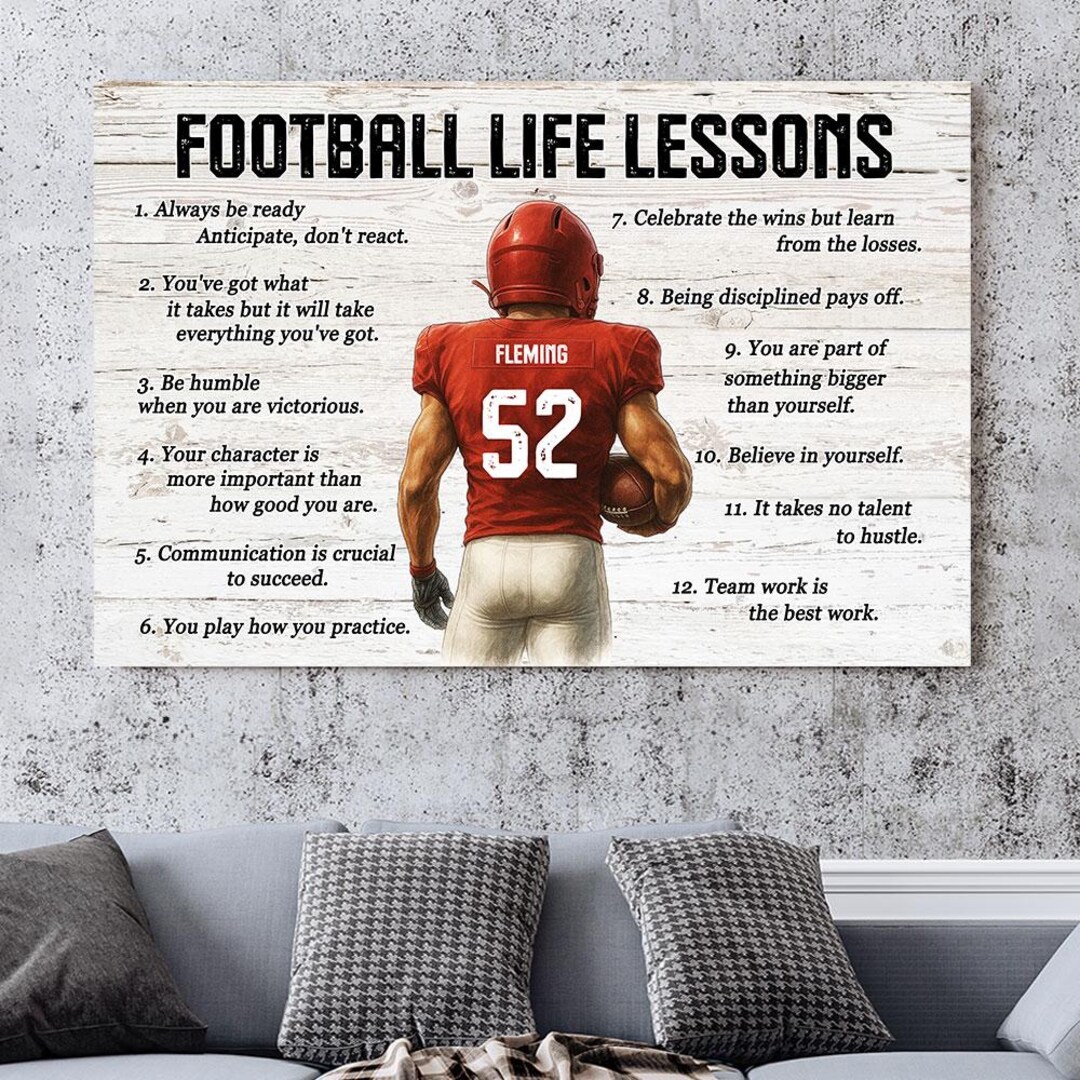 Football Life Lessons Red Poster, Football Player Print, Custom Name ...
