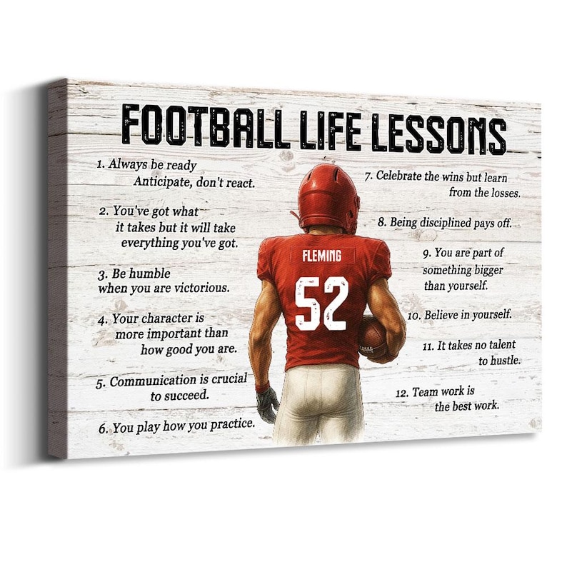 Football Life Lessons Red Poster, Football Player Print, Custom Name ...