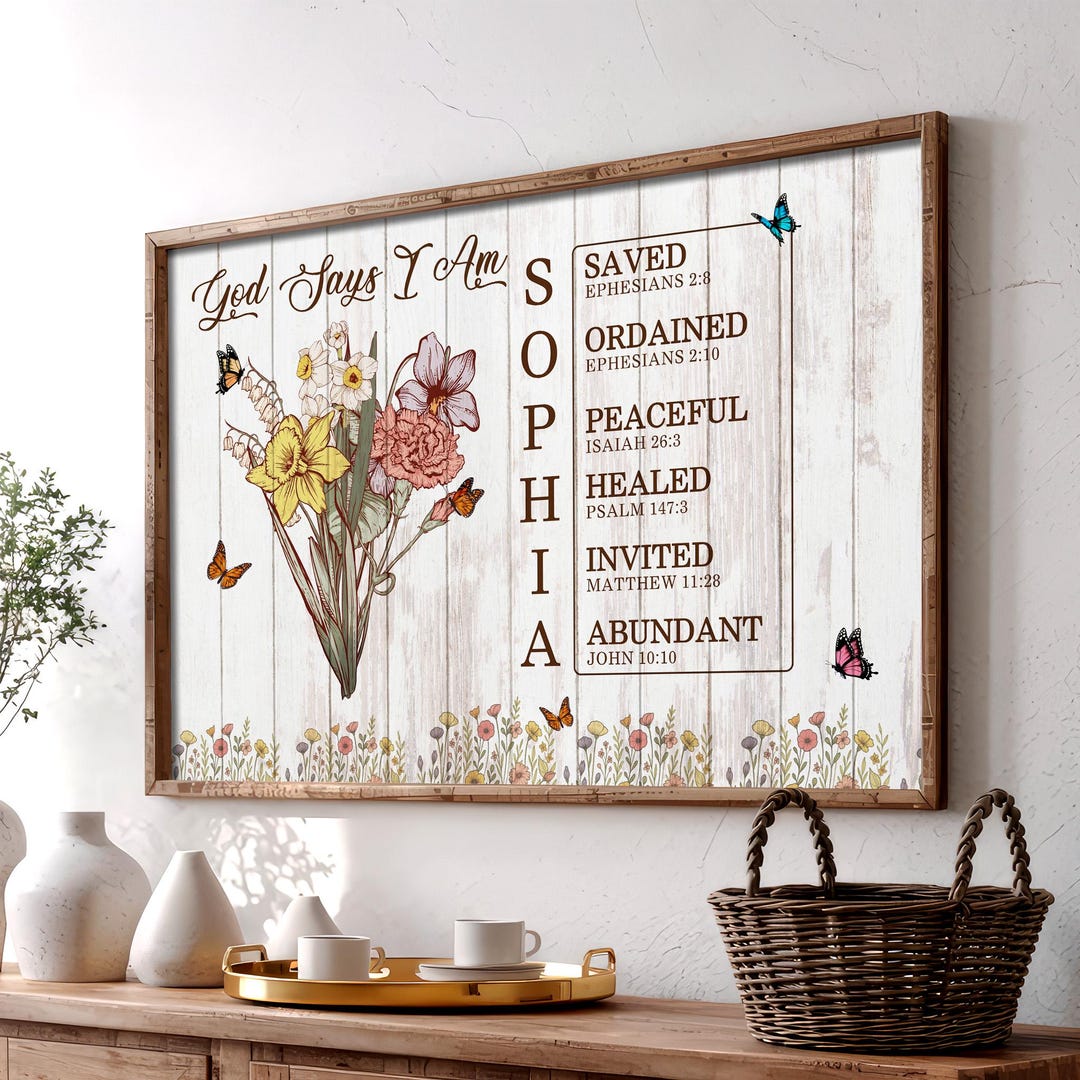 God Says I Am Christian Poster, Scripture Name Print, Floral Bible ...