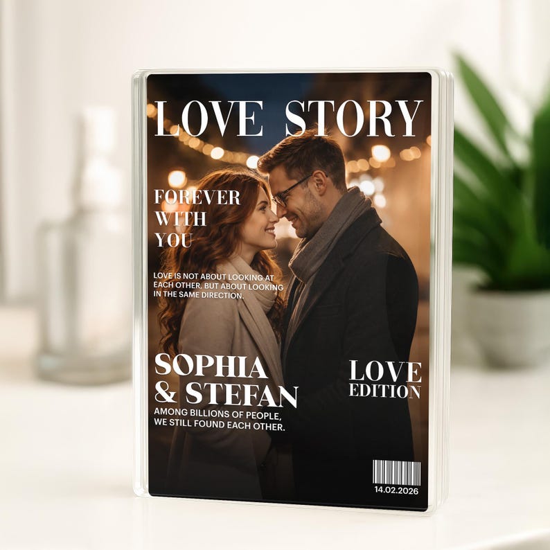 Personalized Couple Magazine Cover Acrylic Block, Custom Love Photo ...