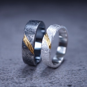 Kintsugi Wedding Ring Set – His and Hers Rings in 999 Silver and 24K ...