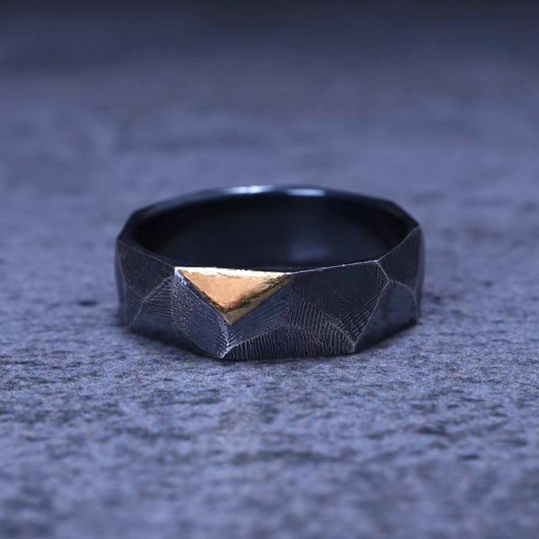 Celestial Facet Ring | a Unique Ring With Three Surface Finishes — Textured, Polished, Gold Leaf ...
