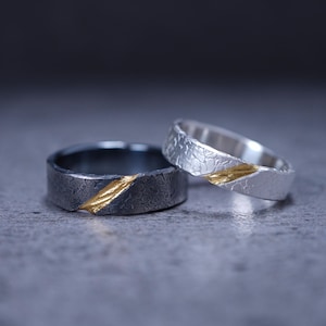 Kintsugi Wedding Ring Set – His and Hers Rings in 999 Silver and 24K ...