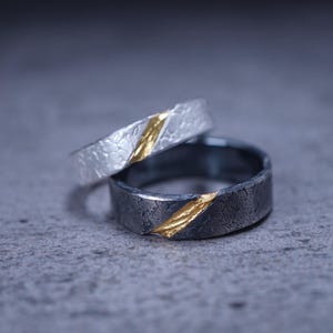 Kintsugi Wedding Ring Set – His and Hers Rings in 999 Silver and 24K ...