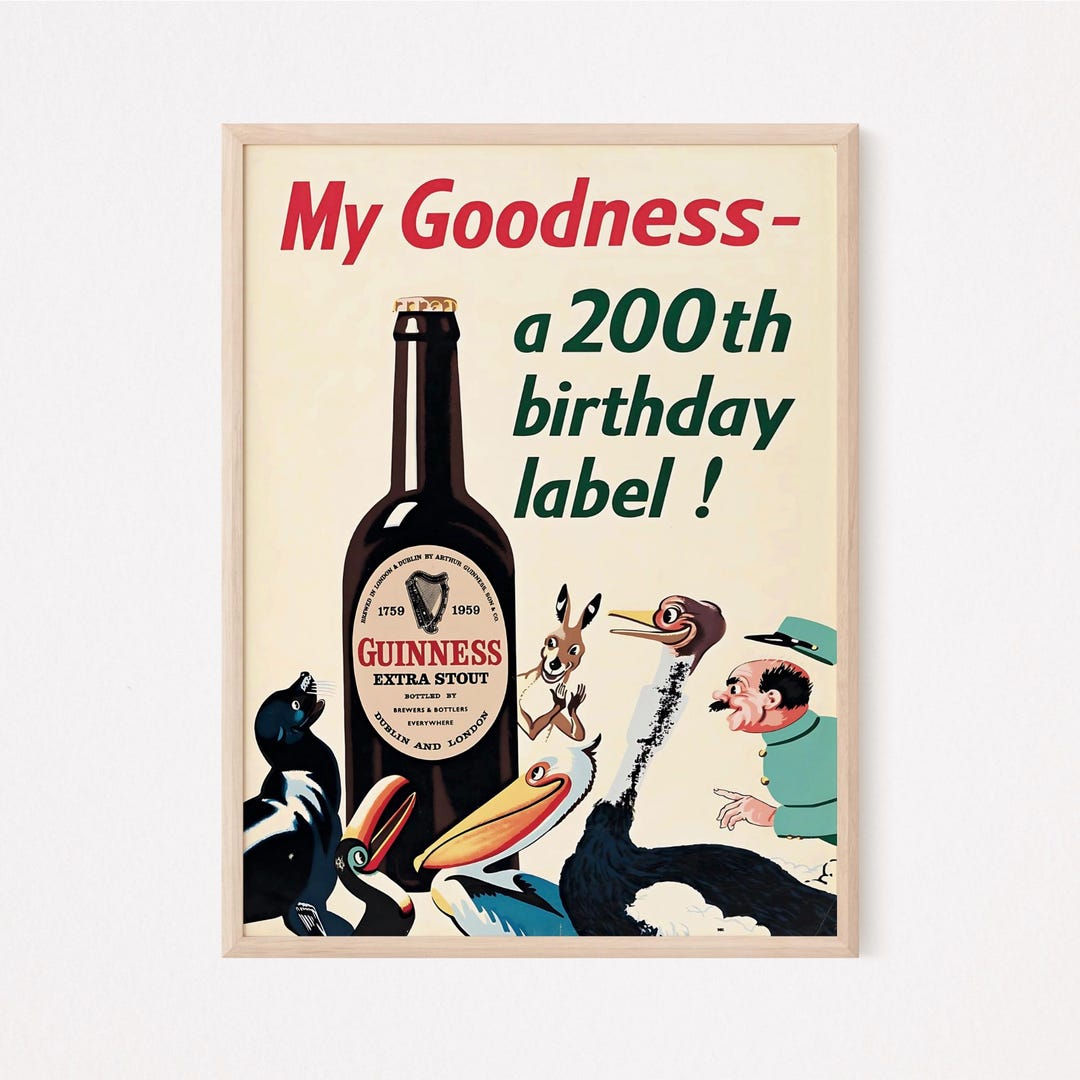 Guinness 200th Birthday Label Poster: Vintage Irish Bar Art (digital ...