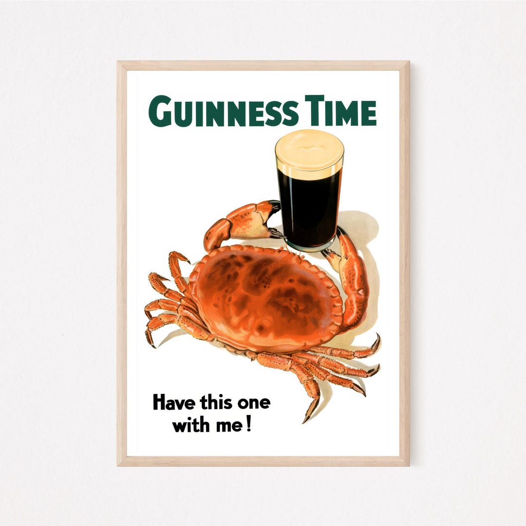 Guinness Time Vintage Poster: Crab & Beer, Irish Pub Art (digital ...