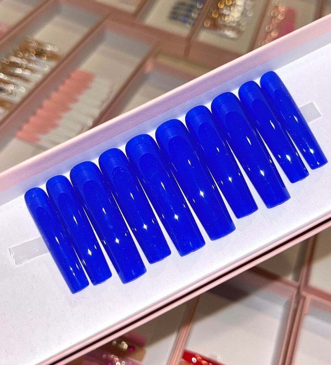 Royal Blue Acrylic Press on Nails Coffin XXL Press on Set Coffin Shaped ...