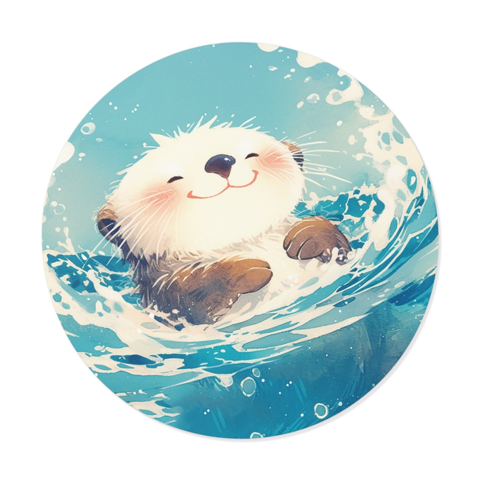 Kawaii Sea Otter Round Vinyl Stickers Camping Hydro Flask Waterproof ...