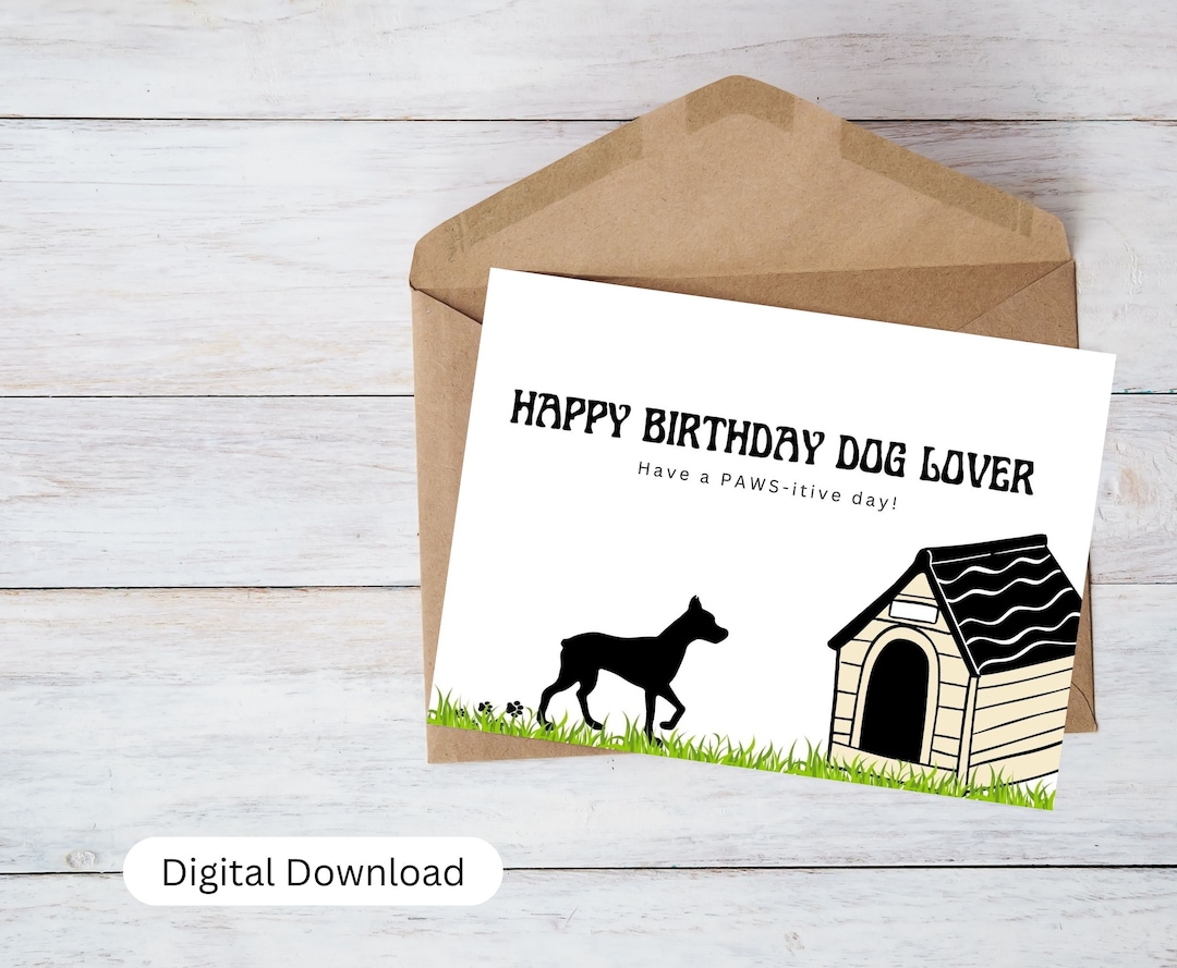 Printable Dog Lover Birthday Card, Digital Download, Instant Download ...