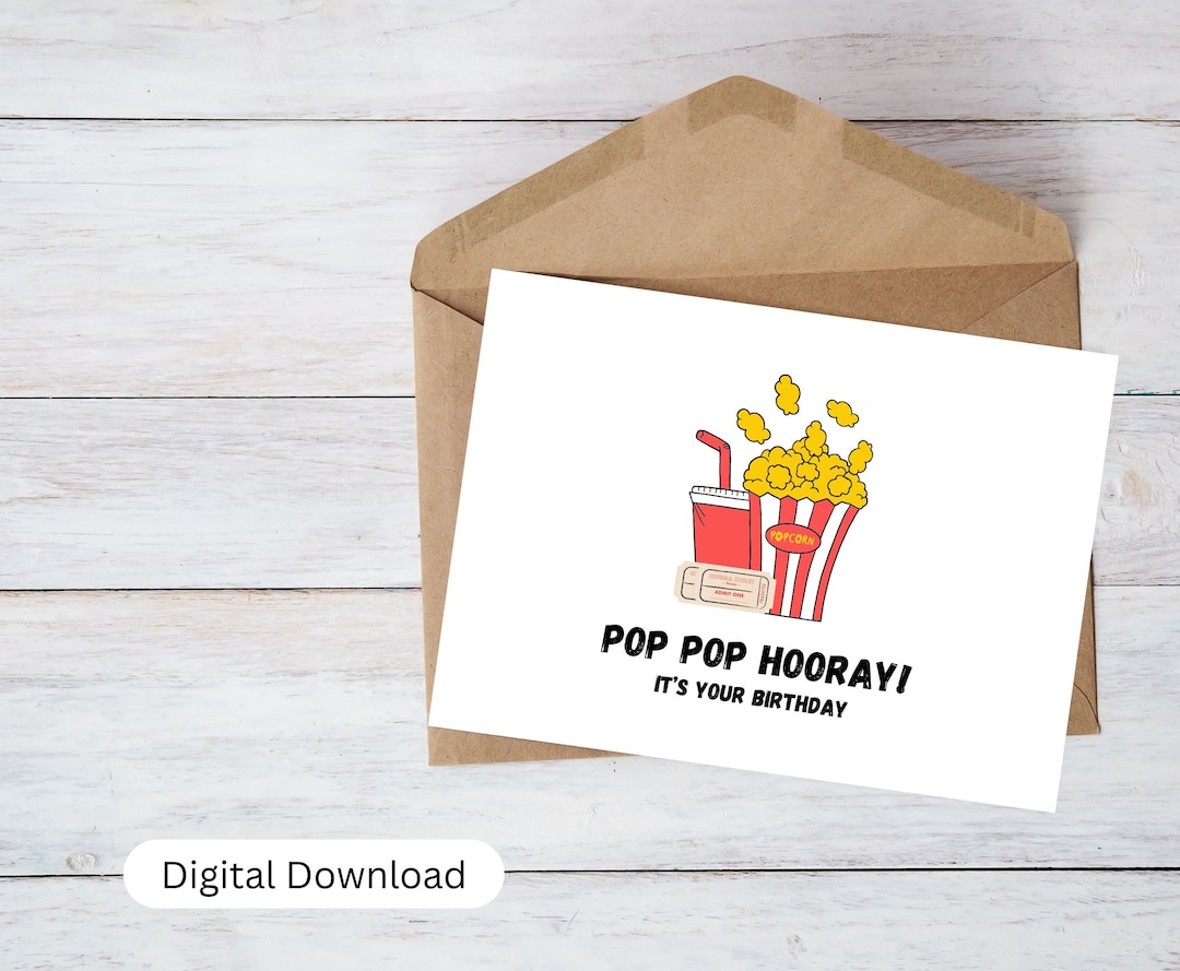 Printable Fun Popcorn Birthday Card, Digital Download, Instant Download ...