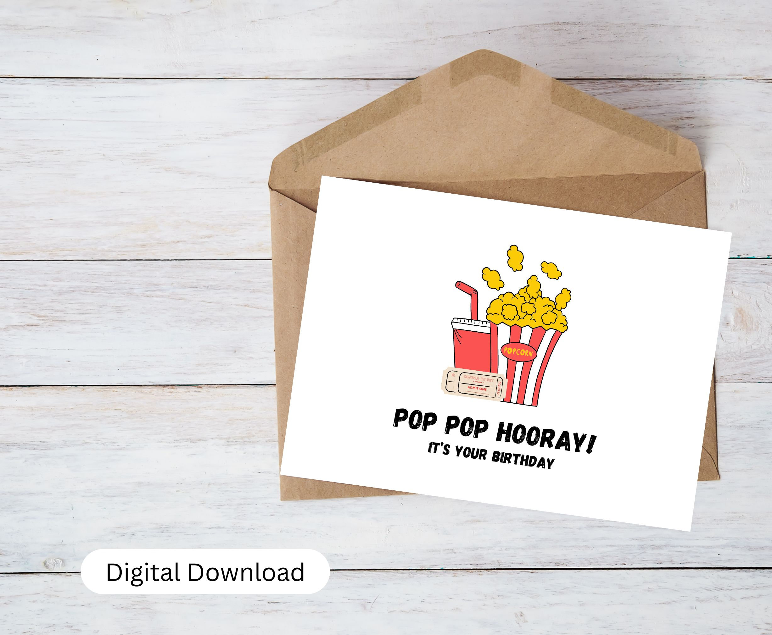 Printable Fun Popcorn Birthday Card, Digital Download, Instant Download ...